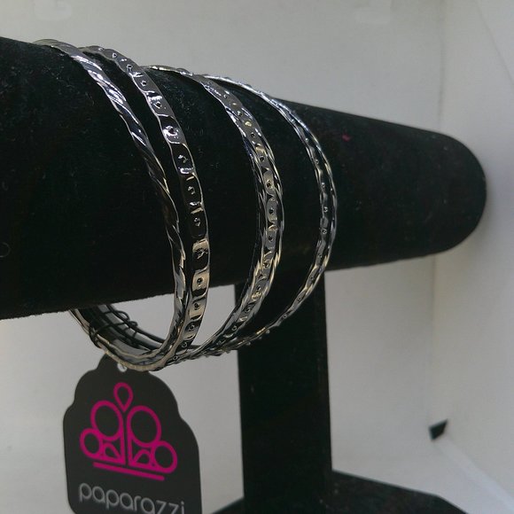 paparazzi | Jewelry | Nwt Back To Back Stacks Black Bracelet Lead And ...